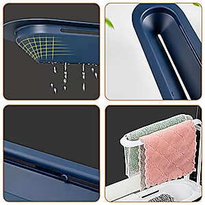 LIFOND Kitchen Sink Caddy Telescopic Sink Tidy Storage Rack Expandable Sink Caddy Organizer with Towel Bar Under Sink Organiser Adjustable Sponge Holder Brush for Kitchen Bathroom,White