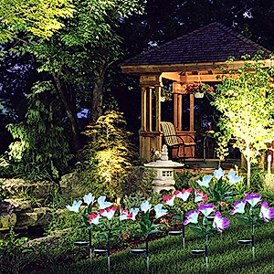 QJB Outdoor Solar Garden Stake Lights - Multi-Color Changing Flower Lights for Pathway, Lawn (3pack Clivia)