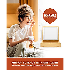 Onism Bamboo Makeup Organizer with LED Light Mirror, Cosmetic Organizer Storage for Store Cosmetics, Makeup Brushes, Jewelry, Hair Accessories, Perfect for Bathroom, Bedroom, Vanity