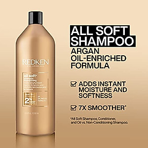 Redken All Soft Shampoo | For Dry / Brittle Hair | Provides Intense Softness and Shine | With Argan Oil | 33.8 Fl Oz