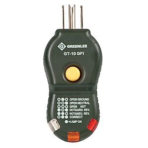 Greenlee GT-10GFI Tester, Circuit GFI, Circuit Tester Polarity Cube for Troubleshooting 20 VAC Grounded Outlets and Testing GFCI Receptacles, Black, Small