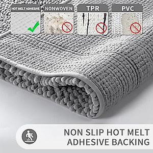 Yimobra Bathroom Rug Mat, Extra Thick and Super Absorbent Bath Rugs, Non Slip Quick Dry Bath Mats, Luxury Microfiber Chenille Plush Fluffy Washable Soft Shower Carpet for Floor, 24" x 17", Light Grey