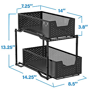 Simple Trending 2 Pack Stackable 2 Tier Under Sink Cabinet Organizer with Sliding Storage Drawer, Black