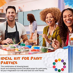 48 Pcs Canvas Painting Boards Set Including 12 Pcs 8 x 10 Inch Blank White Canvas Panels 12 Pcs Round Paint Tray Palettes and 24 Pcs Nylon Brushes for Oil Acrylic Watercolor Paint Kids Party Classroom