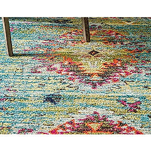 Unique Loom Vita Collection Over-Dyed Southwestern Tribal Vintage Area Rug, Rectangular 9' 0" x 12' 0", Turquoise/Yellow