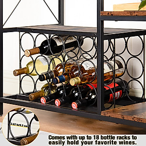 Tektalk Wine Bar Cabinet Wine Rack Freestanding Table with Glass Holder and Wine Storage for Home Kitchen Dining Room - Rustic Brown