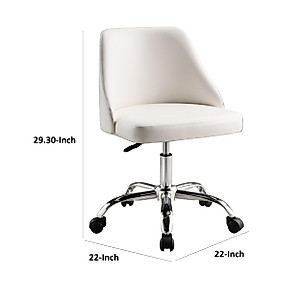 Benjara BM304674 22 in. Yim Faux Leather Adjustable Swivel Office Chair - White Chrome Base & Black