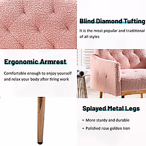 JOYBASE Mid Century Modern Accent Chair, Wood and Steel Armchair, Comfy Reading Chair, Arm Chair for Living Room, Bedroom (Pink, Faux Fur)