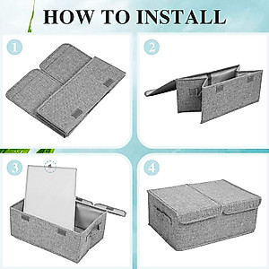 Holulo 2 Pack Fabric Storage Boxes with Removable Divider ,Collapsible Cotton Linen Storage Bins Organizer Containers Baskets Cube with Lids and Handles for Clothes Books Toys Closet Shelves Organiser, Grey