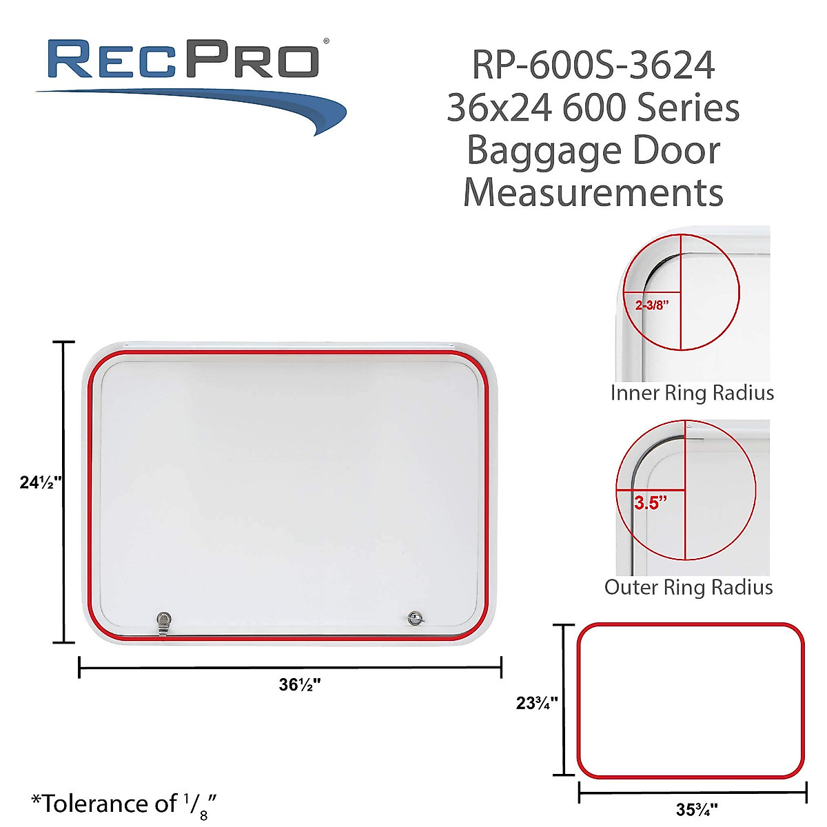 RecPro RV Baggage Door | Rounded Corners | Camper | Compartment Door | Black Fiberglass (36" W x 24" H) | Made in America