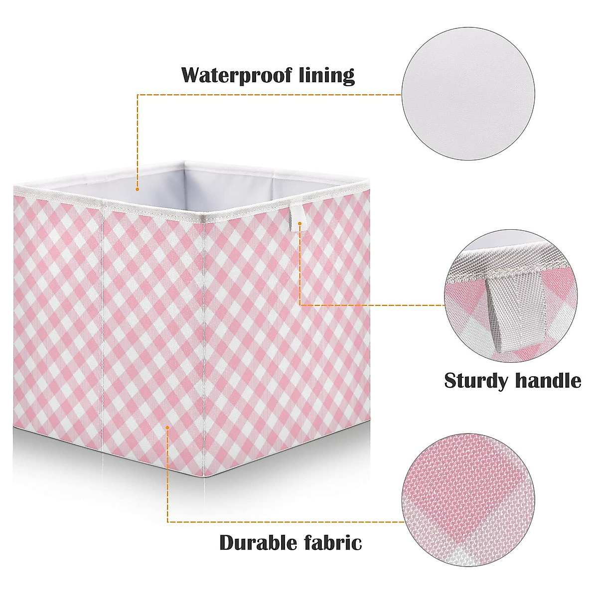 WELLDAY Storage Basket Pink Gingham Foldable 11 x 11 x 11 in Cube Storage Bin Home Decor Organizer Storage Baskets Box for Toys, Books, Shelves, Closet, Laundry, Nursery