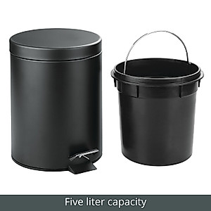 mDesign Pedal Bin — Metal Waste Bin with Pedal, Lid and Plastic Bucket Insert — Perfect for Bathroom, Kitchen, and Office — 5 Litre Household Rubbish Bin with Ergonomic Design — Black