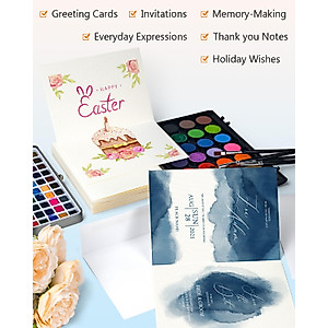 Watercolor Cards and Envelopes Set - 50 Folded 5x7 Inch Blank Heavyweight Paper Cards (140lb/300gsm) with Matching Envelopes for DIY Greeting Cards, Festivals, and Events