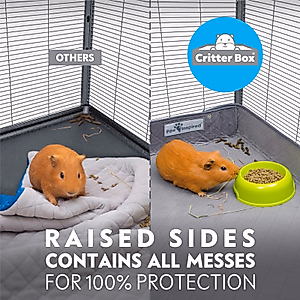 Paw Inspired Critter Box Washable Cage Liner, Reversible Fleece Bedding with Raised Sides for Ferrets, Guinea Pigs, Rats, Chinchillas, and Other Small Animals (Critter Nation/Ferret Nation, Gray/Blue)