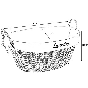 Rattan Laundry Basket with Handles and White Cotton Removable Lining, Natural