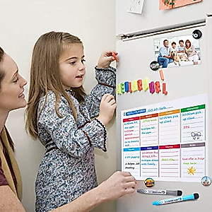 White Board Calendar Dry Erase - Monthly Calendar Whiteboard for Fridge, Weekly Magnetic Calendar for Refrigerator, Grocery List Magnet Pad for Family Planner Kitchen Schedule Board