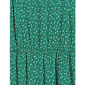 Amazon Essentials Women's Fluid Twill Tiered Fit and Flare Dress, Green Vine Print, X-Large