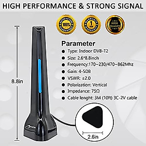 TV Antenna for Smart TV, Digital TV Antenna Amplified for HDTV, Long Range Reception for Indoor, 4K 1080P Clear TV Antenna for Free Local Channels,Support VHF/UHF with 10FT Coax Cable