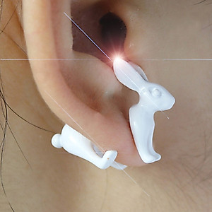 RechicGu White 1Pair 3D March Hare Rabbit Fairytale Wonderland Earrings Fake Ear Taper Plug Studs
