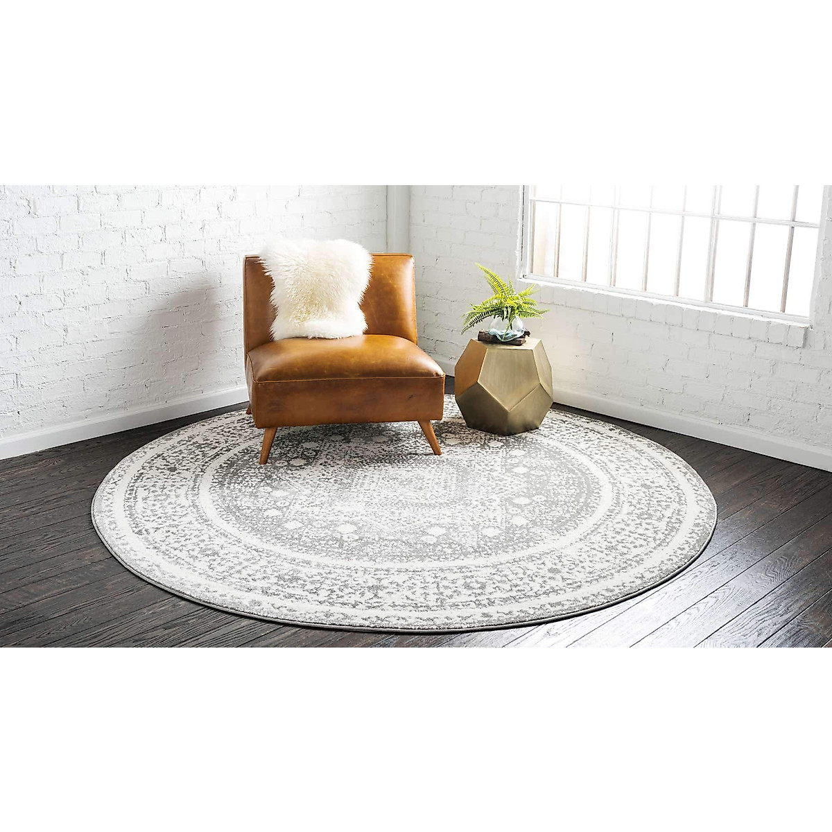 Unique Loom Rosso Collection Traditional, Medallion, Distressed, Bohemian, Vintage, Southwestern Area Rug, 4 ft x 4 ft, Gray/Ivory