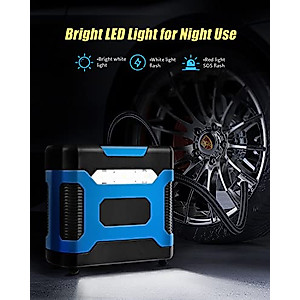 Tire Inflator Portable Air Compressor, Air Pump for Car Tires 12V DC Car Tire Pump with Digital Pressure Gauge, 150PSI Car Air Pump with Emergency LED Light for Cars, Bikes, Balls, and Others - Blue