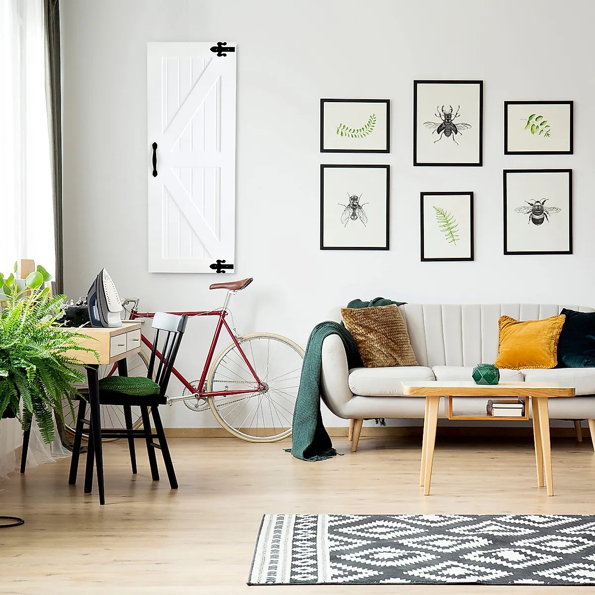 Ivation Wall-Mounted Ironing Board Cabinet with Farmhouse Door, Foldable Ironing Storage Station for Home, Apartment & Small Spaces, Easy-Release Lever, White