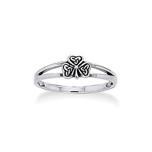 Irish Shamrock Celtic Knot 3-Leaf Clover Sterling Silver Narrow 5mm Pinky Ring Size 6(Sizes 3,4,5,6,7,8,9,10)