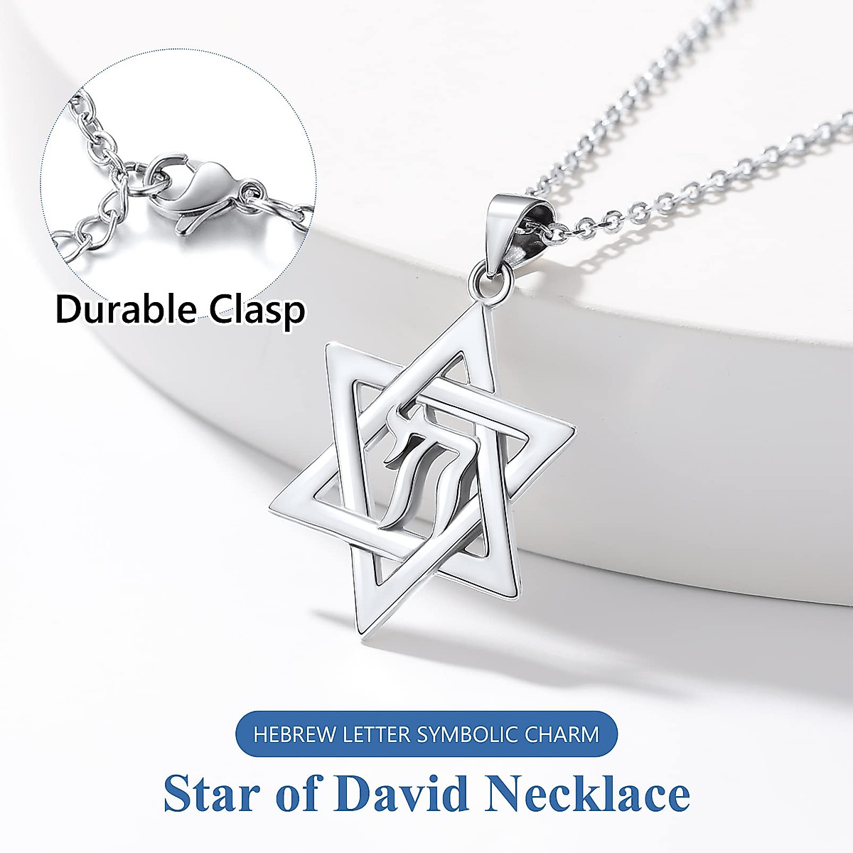 Jewish Hebrew Chai Necklace Star of David Pendant for Female Vintage Dainty Jewelry Birthday Gift for Mother Sister