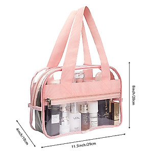 Premium Large Clear Makeup Cosmetic Toiletry Organizer Bag, Clear Tote Bag Stadium Approved, Mini Clear Purse for Gym, Work, Travel or Concert (Pink)