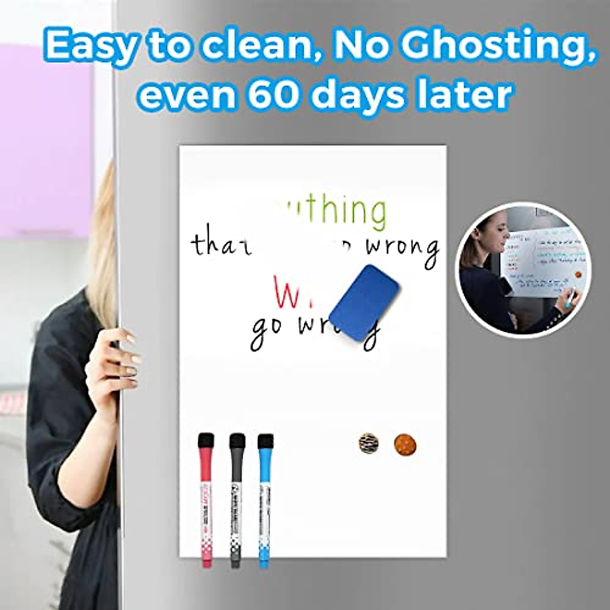 HAMIGAR Magnetic Whiteboard for Fridge, Dry Erase Letter Board, Shopping List Menu, Grocery List Magnet Pad for Fridge, 8.2x12.2 Inches Meal Planning Notepad, with 3 Markers & 1 Eraser & 2 Magnets