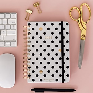 Kate Spade New York 2024 Planner Weekly and Monthly, Medium Planner January 2024 - December 2024, Hardcover Spiral Planner, Daily Planner with Monthly Calendar, Stickers, & Pockets, Spade Dot