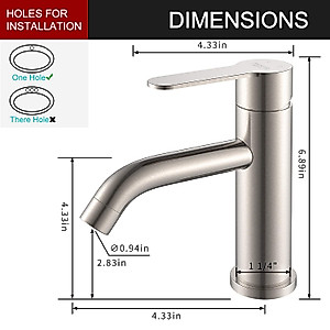 AMAZING FORCE Bathroom Faucet Brushed Nickel Bathroom Sink Faucet Single Hole Bathroom Faucet Single Handle Vanity Faucet- Sink Drain Not Included 1.2 GPM