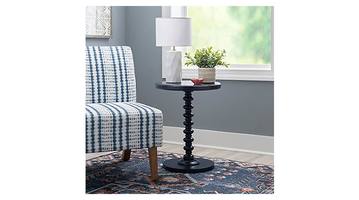Stylish Navy Blue Accent Table with Pedestal Base