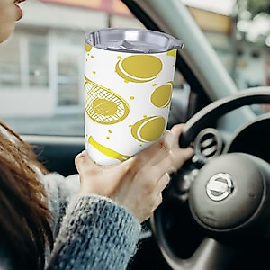 AYCZN Tennis 20 OZ Tumbler Stainless Steel Travel Coffee Mug, Sport Ball Insulated Water Bottle with Lid and 2 StrawsLeakproof Thermal Cup