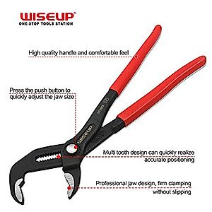 WISEUP Groove Joint Pliers Set with Fast Adjustable Pliers 7 Inch & 10 Inch Water Pumper Pliers Smooth Jaw Tongue and Groove Pliers Wrench for Channel Home Repair Gripping Nuts Bolts Pipe