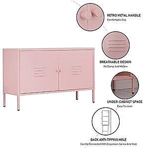 LINGZOE 2 Door Steel Storage Cabinet Pink TV Stand for Living Room,Metal Locker Storage Cabinet for Bedroom Balcony