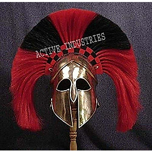 Greek Corinthian Helmet Athenian Spartan Greek Hoplite Helmet Black and Red Plume Helmet with Leather Liner Copper Antique