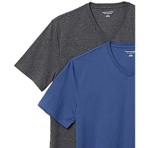 Amazon Essentials Men's Regular-Fit Short-Sleeve V-Neck Pocket T-Shirt, Pack of 2, Blue/Charcoal Heather, X-Large