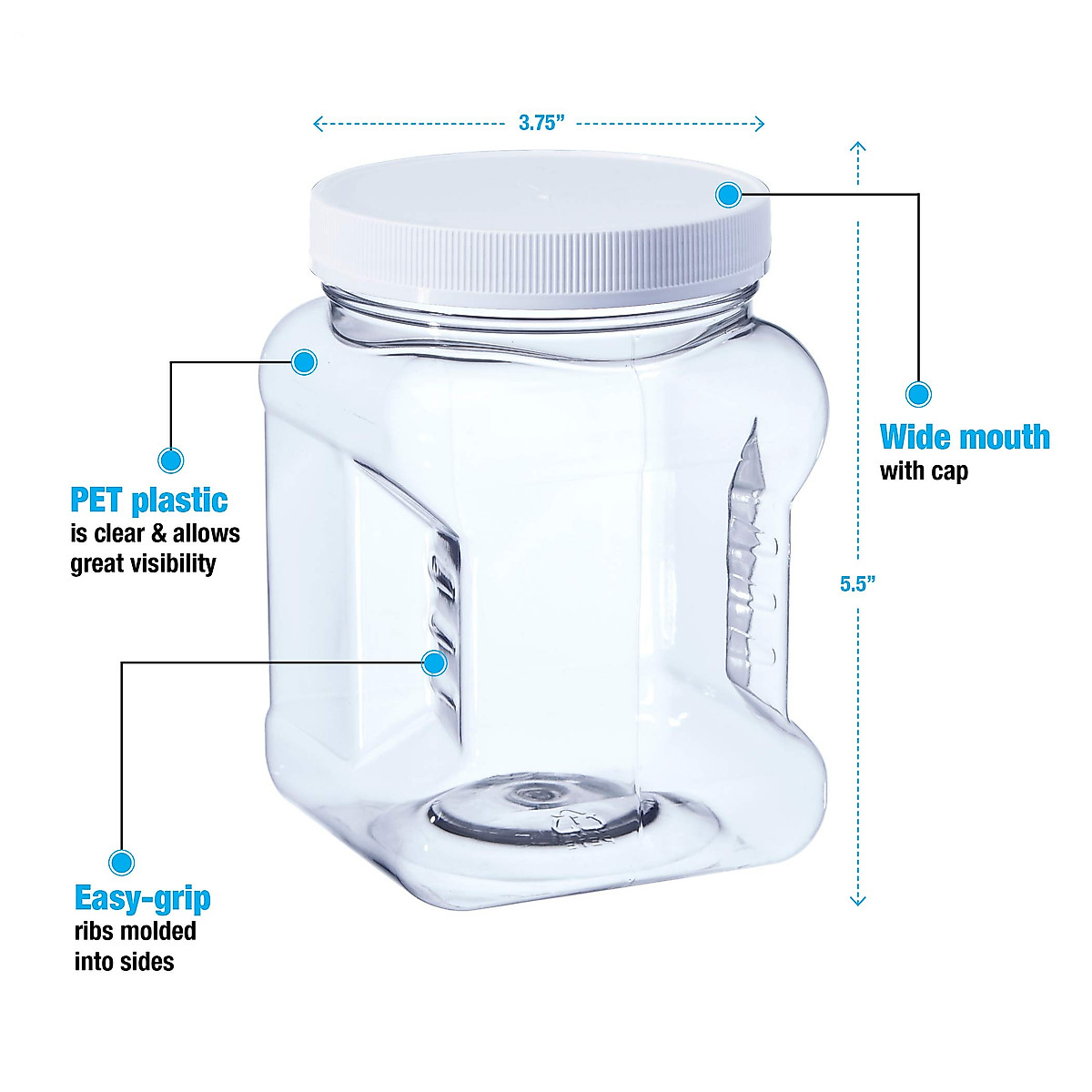 Consolidated Plastics 41657 Wide-Mouth PET Grip Jar with Lid, 32 oz, Clear, 12 Piece