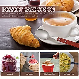 Hemoton 5pcs Stainless Steel Coffee Spoons Wood Handle Tea Spoons Dessert Ice Cream Cake Tasting Spoon Dinner Spoon for Home Kitchen Restaurant