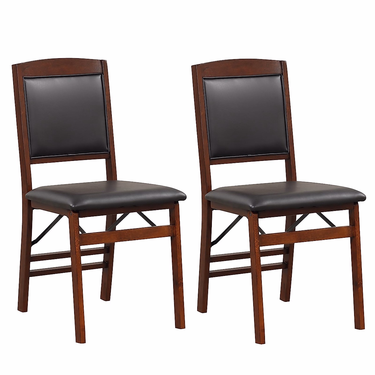 GOFLAME Folding Dining Chairs Set of 2, Foldable Chairs with PVC Padded Seat & High Backrest, Wooden Side Chairs, 2 Pack Dining Chairs for Living Room, Kitchen, Restaurant