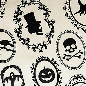 DII Halloween Party Tabletop Decor, Reusable & Machine Washable Cotton Fabric, Tablecloth, 70" Round, Spooky Portraits