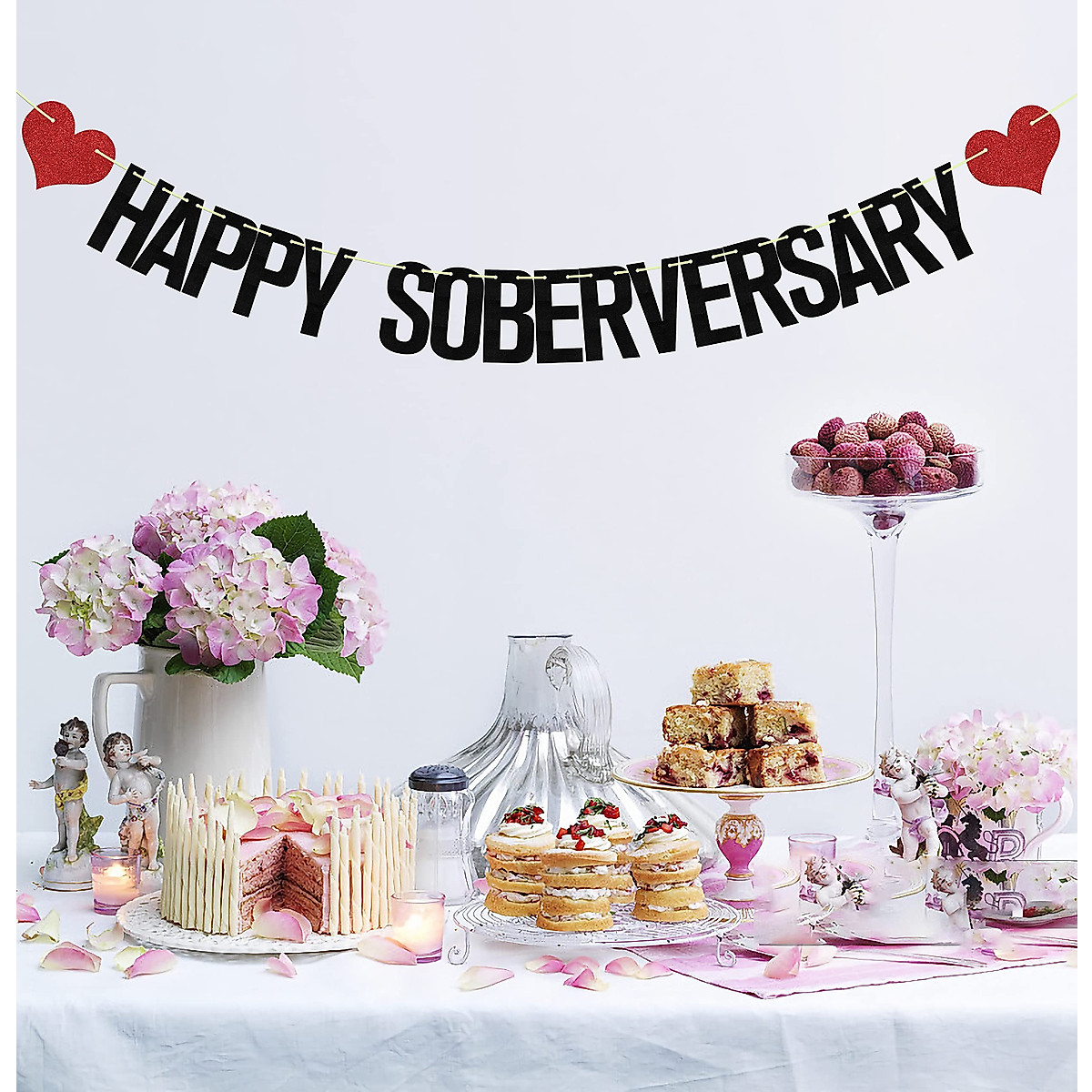 Happy Soberversary Banner, Happy Sober Anniversary Decorations, Happy Sobriety, Perfect for the Celebration of Lengths of Sobriety and Recovery Birthdays Black Red Glitter