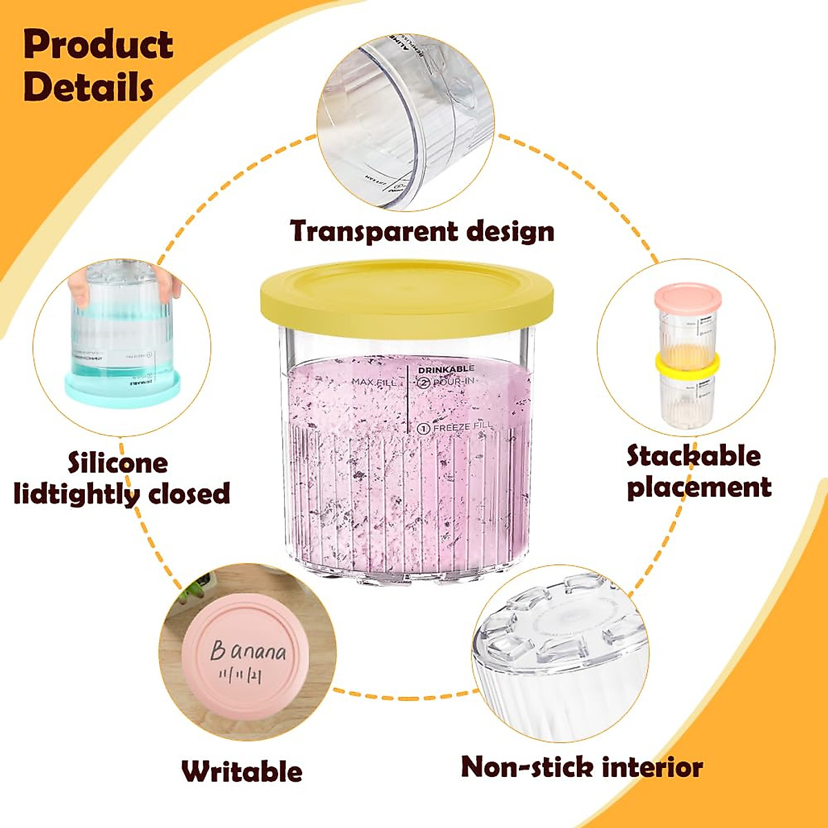 Replacement For Ninja Creami Deluxe Pints and Lids-4 Pack-24OZ Ice Cream Maker Pints Compatible with Ninja NC501 NC500 Series,11-in-1 Creamy Ice cream Containers Cups Dishwasher Safe