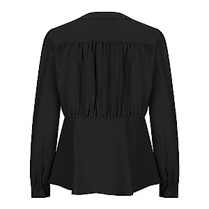 Womens Going Out Tops Empire Waist V-Neck Long Puff Sleeve Shirts Solid Color Slim fit Classic Business Casual tees