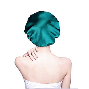 Syhood 6 Pieces Sleep Cap Satin Bonnet Sleeping Hat Soft Elastic Night Hair Cover for Women(Black, Beige, Silver, Gold, Pink, Peacock Blue,Medium)