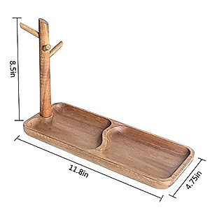 CYQGDKF Wood Key Tray for Entryway Table, Jewelry Tray, Catchall Tray with 3 Stand Hanging Organizer, for Rings, Phone, Bracelets Watches