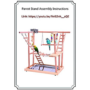 QBLEEV Wood Parrot Playground Perches with Swing,Birds Chewing Climbing Ladder Toys, Bird Training Play Stands Feer Cups for Parakeets Conures Cockatiel Lovebirds (18.7" L *12.8" W *20.87" H)