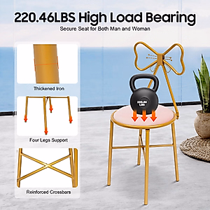 PalaUha Makeup Vanity Chair 32''H Side Table Seat Dressing Chair with Bow Knot Backrest Lounge Dresser Seat with Butterfly Bow Tie and Velvet Cushion for Girl Daughter Bedroom