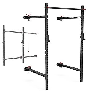 Synergee 2200 Series Folding 79" by 41” Squat Rack with J-Cups & Adjustable Pull Up Bar. Exercise Stand with 750lb Capacity. Power Cage